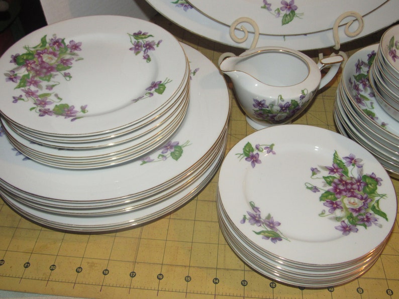 Elegant Mikado China Set, Beverly, Place Setting for 6, Purple Pansies ...
