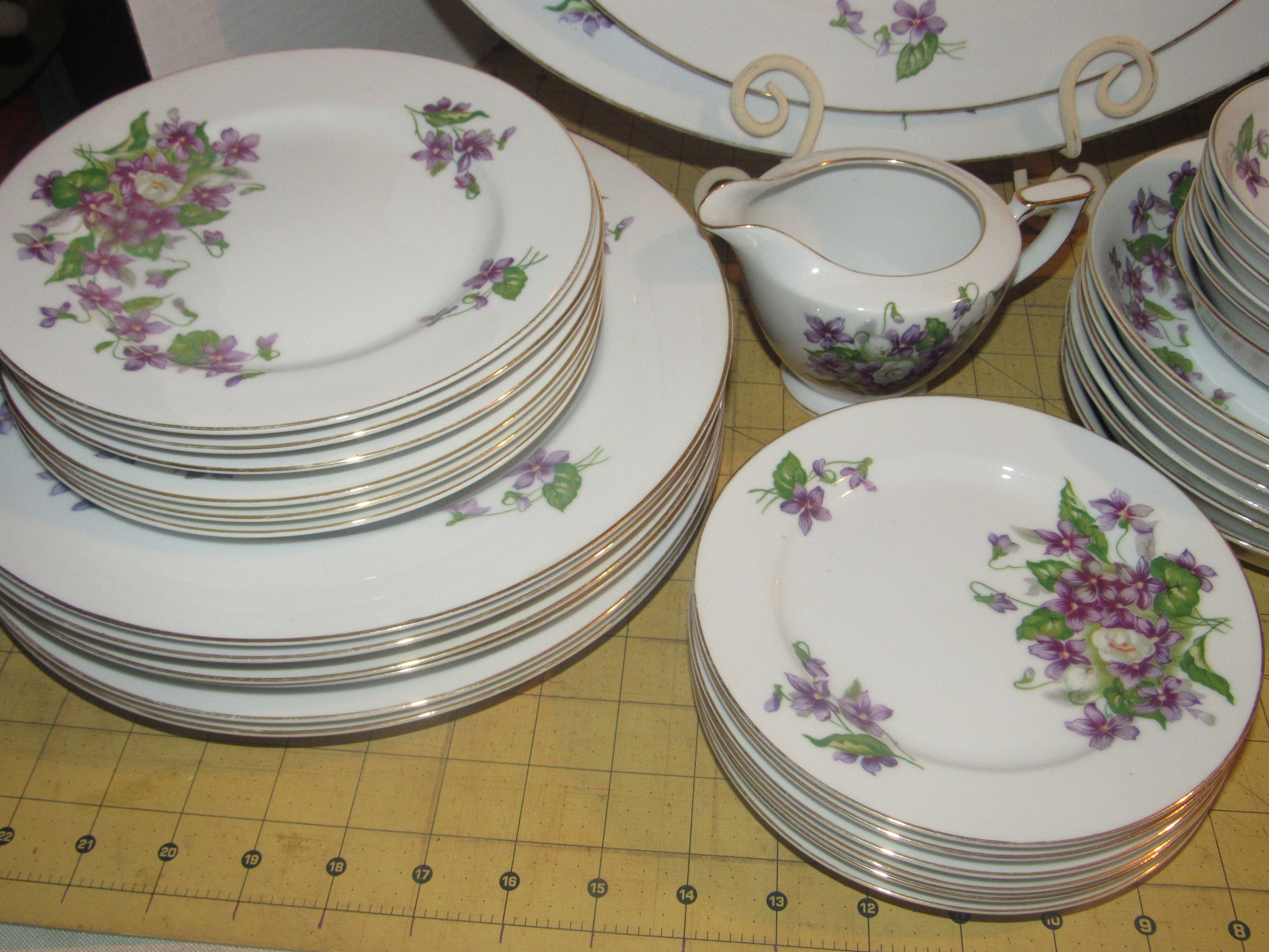 Elegant Mikado China Set, Beverly, Place Setting for 6, Purple Pansies ...