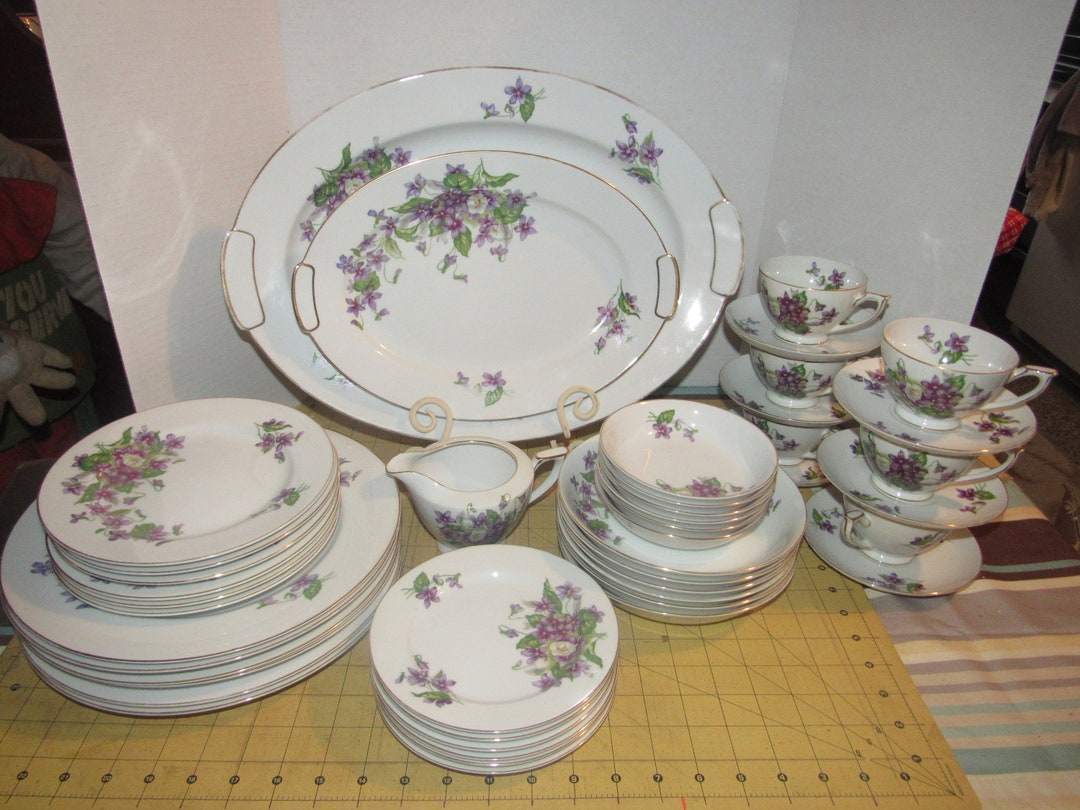 Elegant Mikado China Set, Beverly, Place Setting for 6, Purple Pansies ...