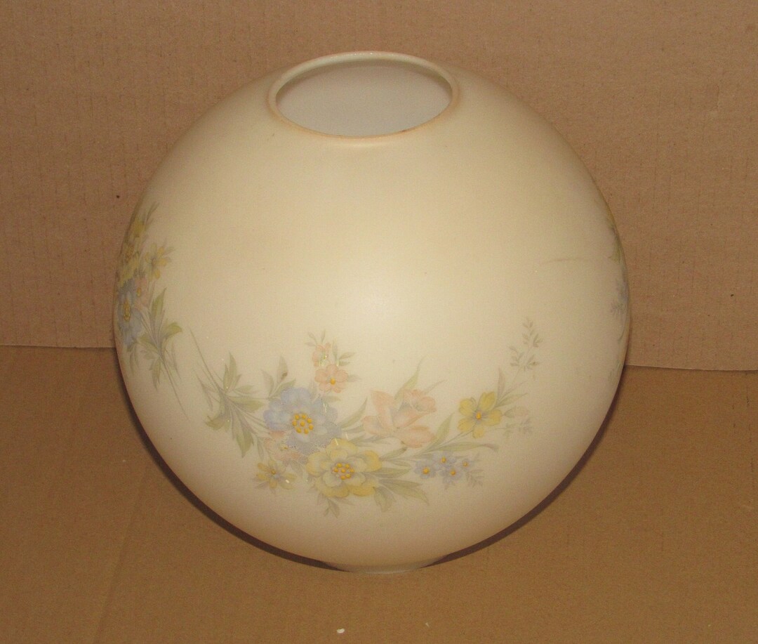 Antique Vintage Parlor Lamp Shade Round Globe, Hand Painted Raised Bead ...