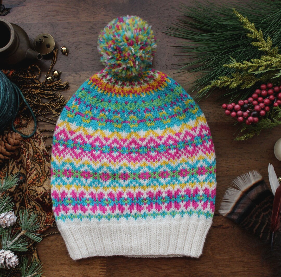 Handknit Fair Isle Hat Womens Hat FREE SHIPPING - Etsy