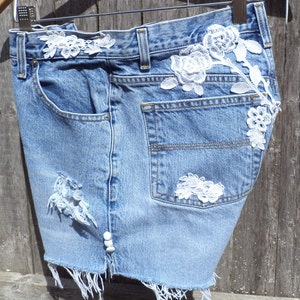 High Waisted Denim Shorts - Distressed Shorts - Upcycled, Recycled ...