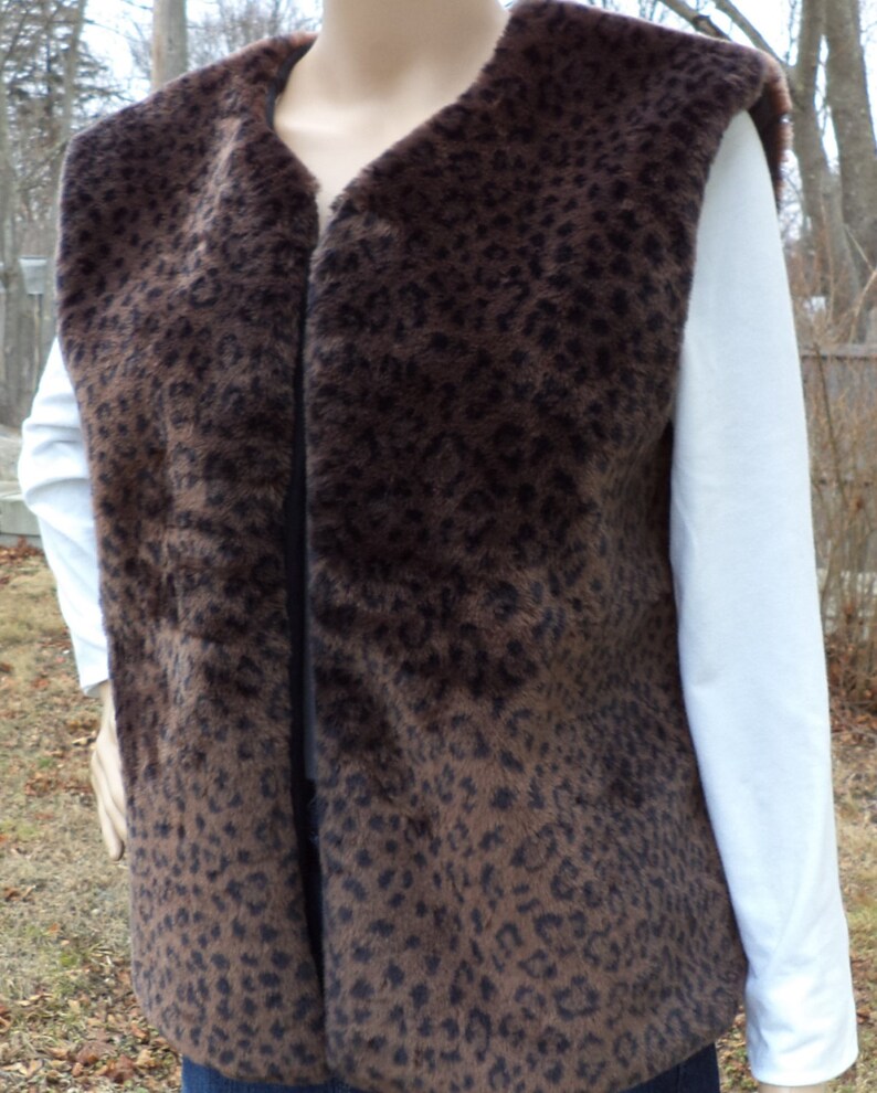 Faux Fur Vest - Black & Brown Leopard Print - Etsy