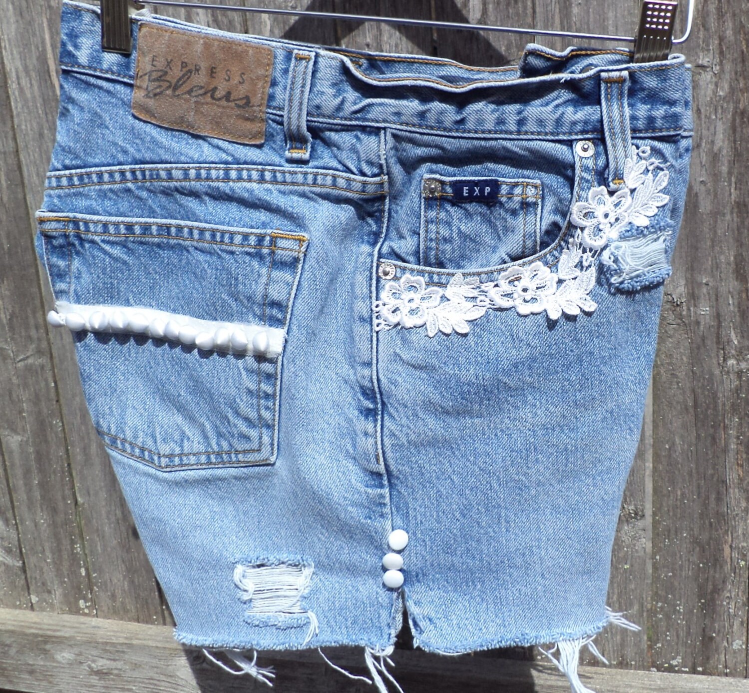 High Waisted Denim Shorts - Distressed Shorts - Upcycled, Recycled ...