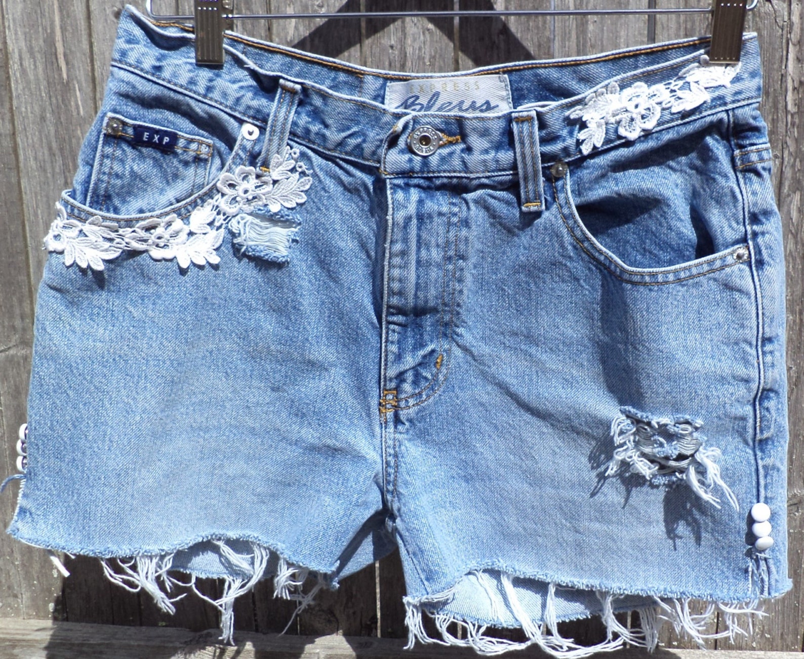 High Waisted Denim Shorts - Distressed Shorts - Upcycled, Recycled ...