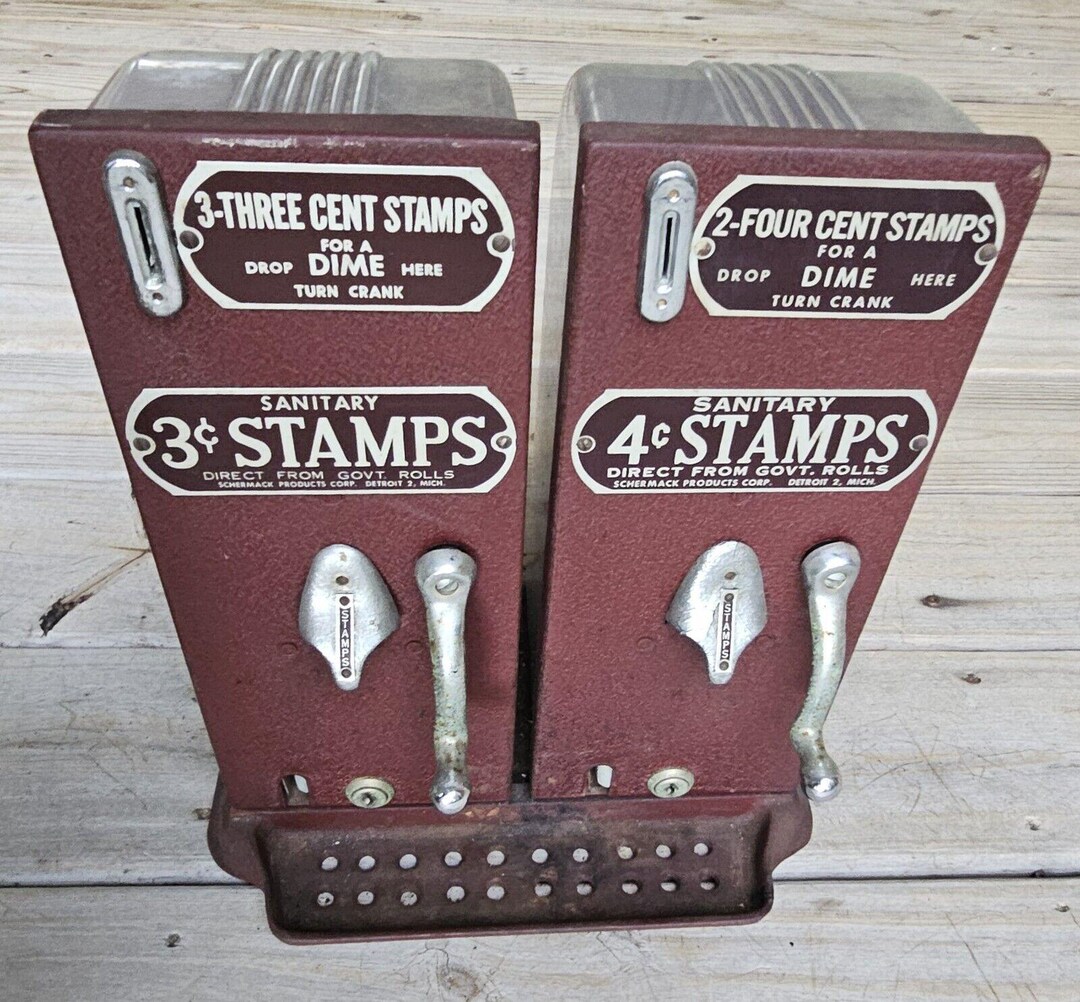 Vintage SCHERMACK Stamp Vending Machine (twin) With KEY - U.S. Postal ...