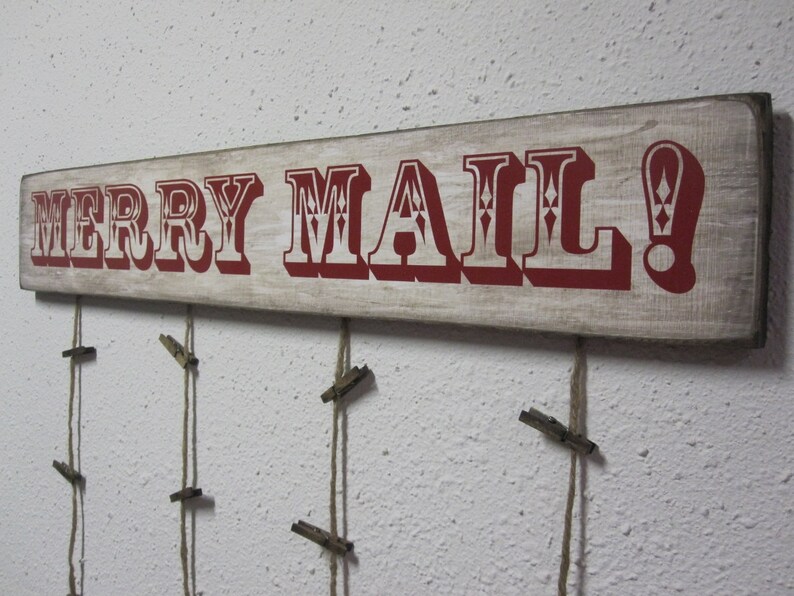 Christmas Card Sign - Merry Mail Card Hanger - Christmas Card Display ...