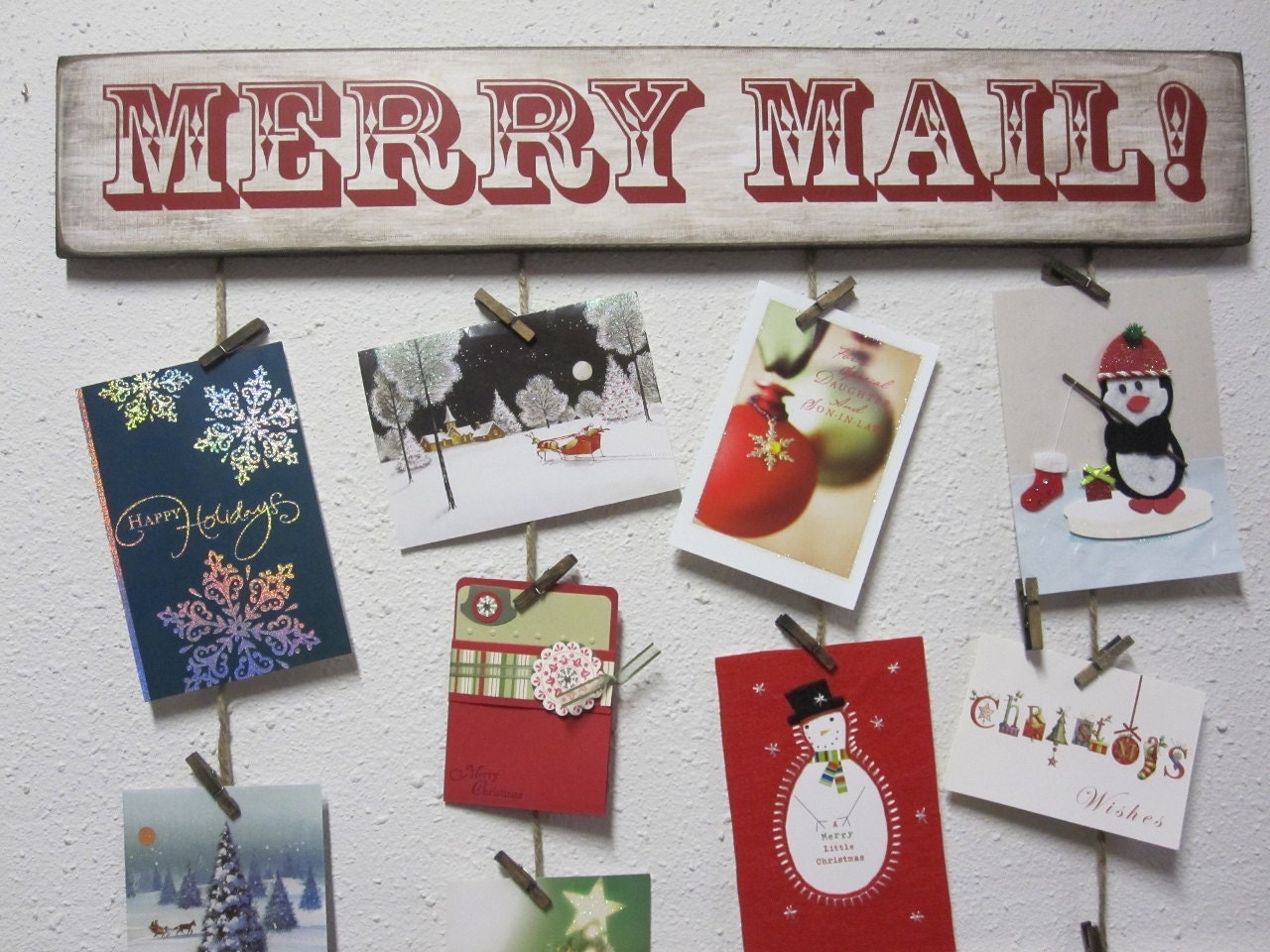 Christmas Card Sign - Merry Mail Card Hanger - Christmas Card Display ...