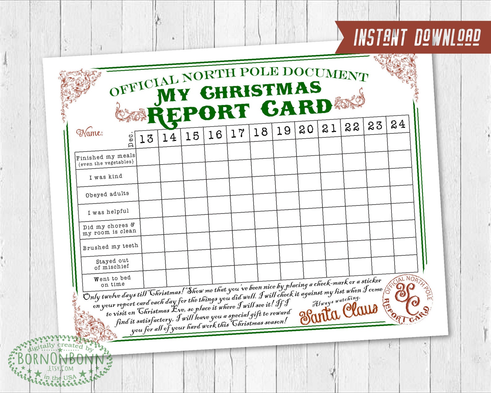 Christmas Report Card Digital Download Child's Report - Etsy