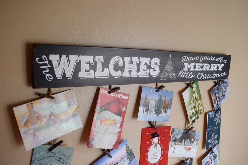Custom Last Name Card Display Holder - Personalized Card Hanger - Merry ...