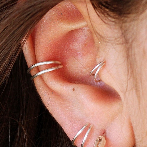 Double Helix Hoop Sterling Silver Helix Piercing Conch Hoop - Etsy