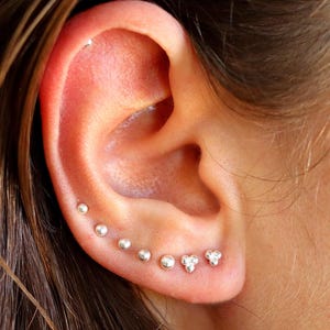 3mm Stud Earrings, Cartilage Piercing, Tri Ball Minimalist Stud ...