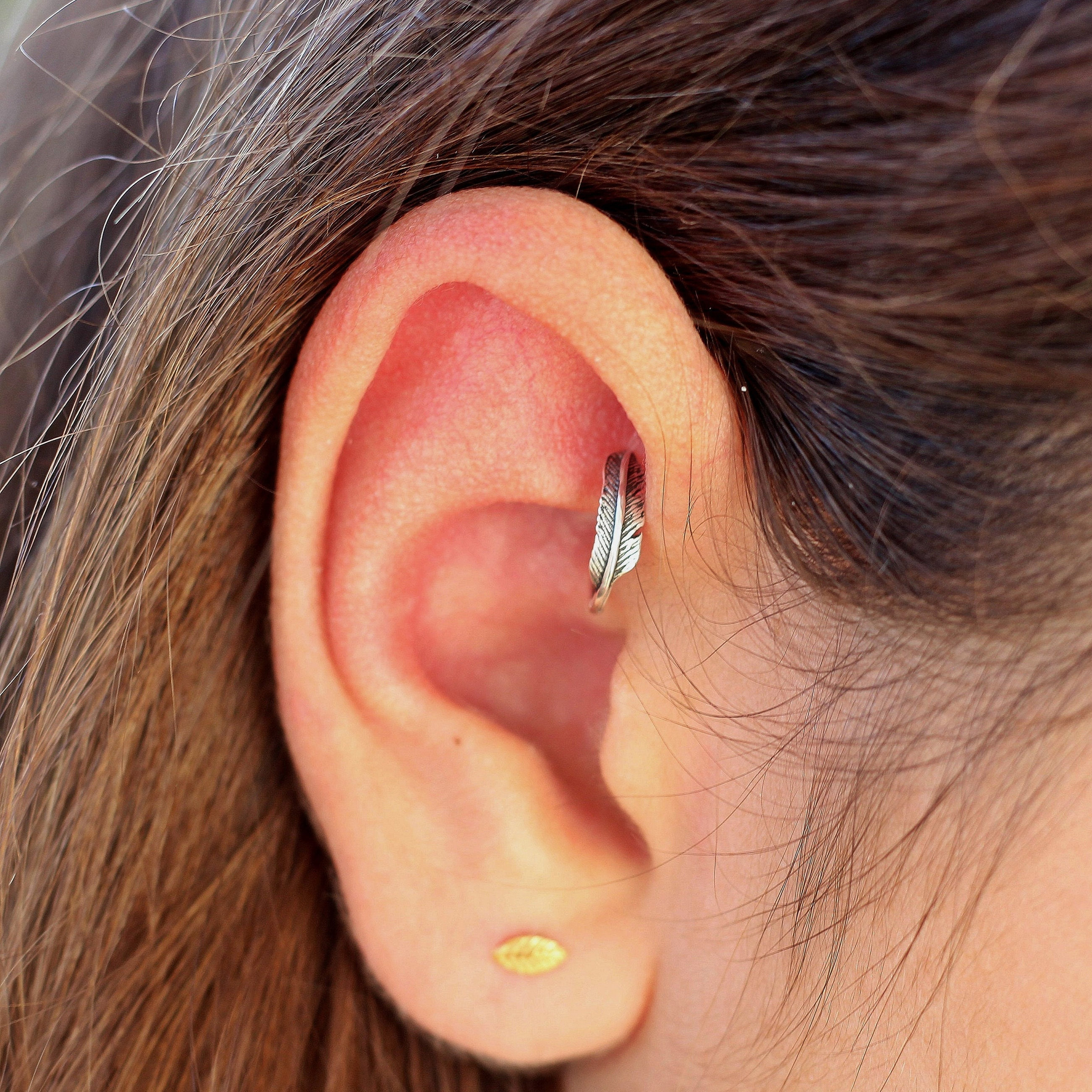 Feather Conch Hoop Sterling Silver or Gold Conch Piercing | Etsy