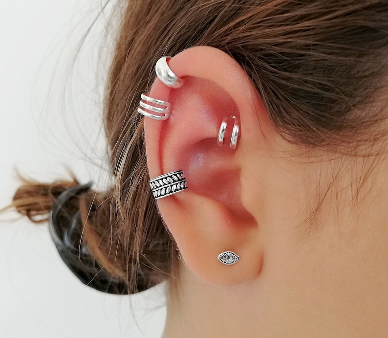 Silver Ear Cuff Ear Cuff no Piercing Fake Conch Hoop | Etsy