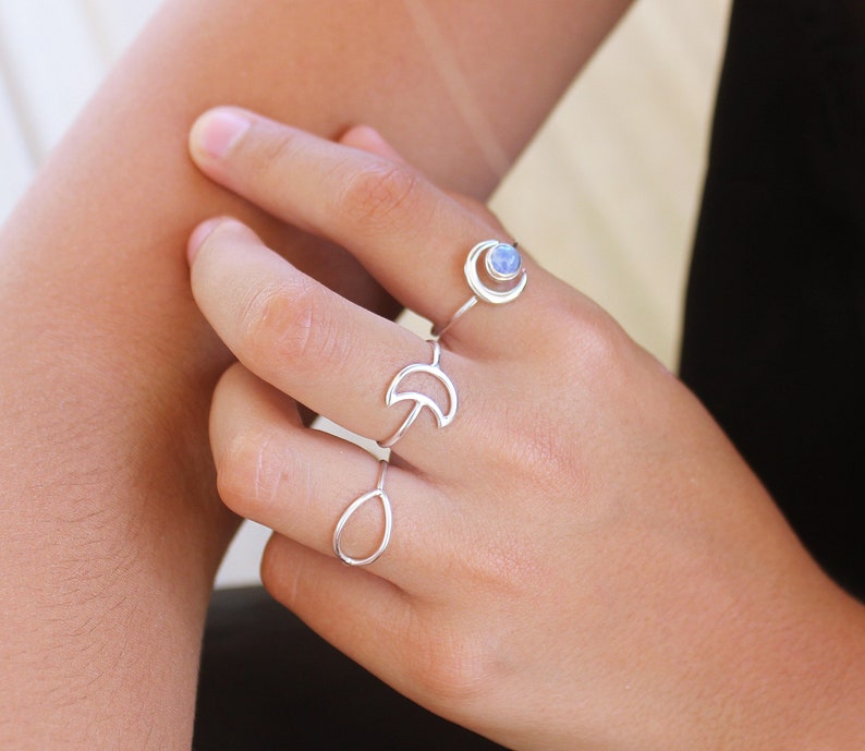 Moon Ring Outline Moon Sterling Silver Ring Celestial | Etsy