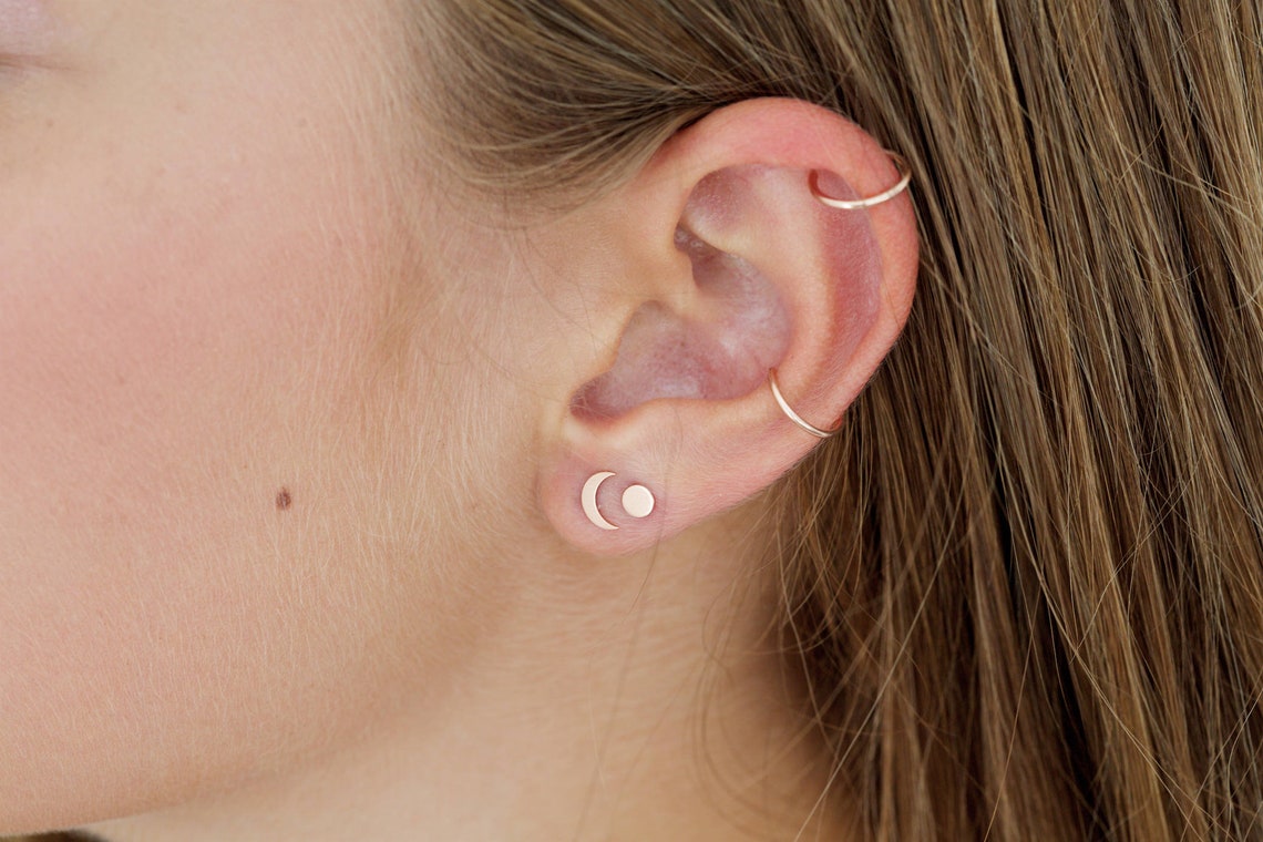 Moon Earrings Minimalist Earrings Tiny Stud Earrings - Etsy Canada