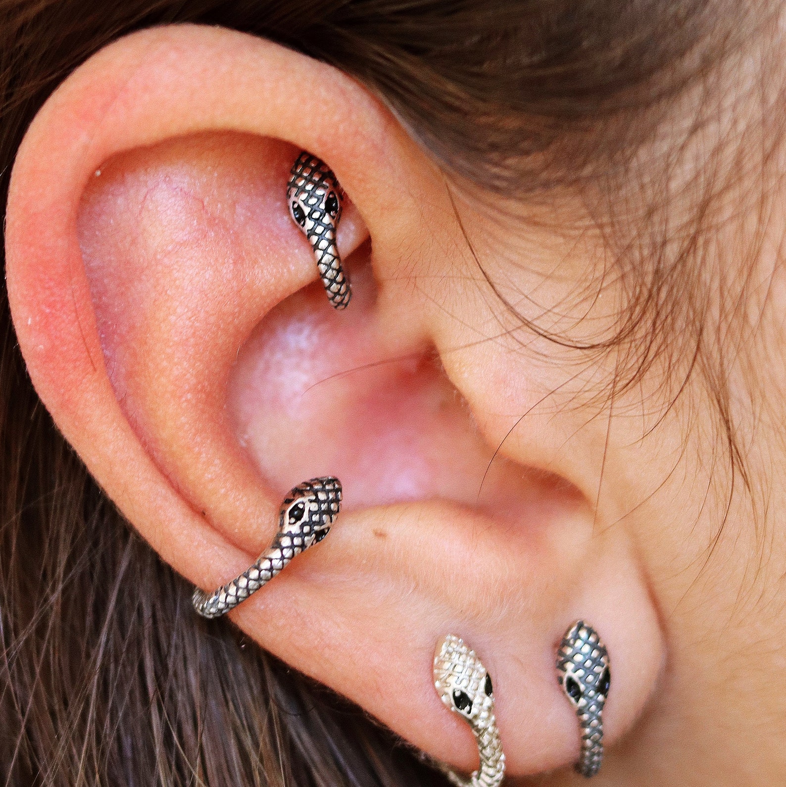 Snake Rook Piercing, Gold Rook Earring, Small Rook Jewelry, Snake Earrings, Rook Piercing ...