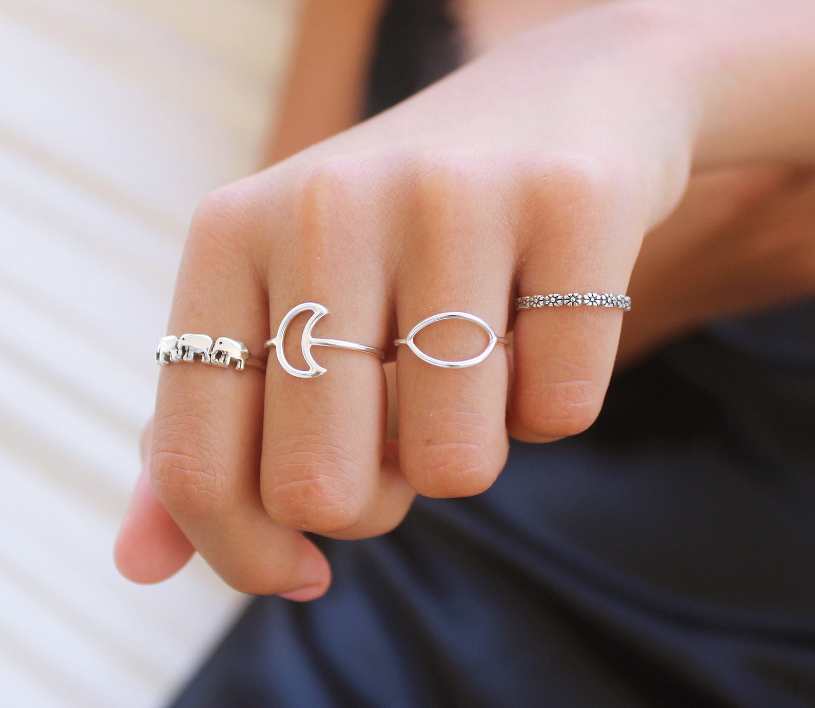 Moon Ring Outline Moon Sterling Silver Ring Celestial - Etsy