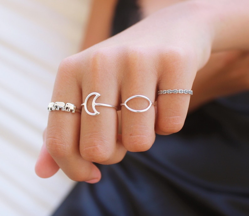 Moon Ring Outline Moon Sterling Silver Ring Celestial - Etsy