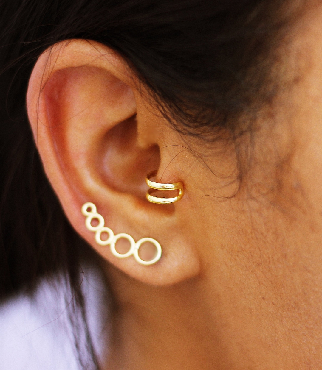 FAKE Tragus Earring, Tragus Cuff, Double Ear Cuff, Helix Cuff, Gold Ear ...
