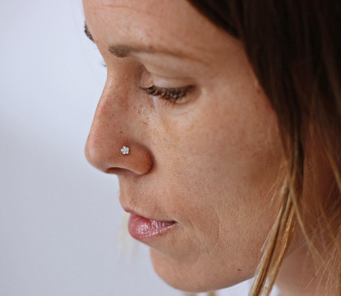 Teeny Tiny Nose Stud Crystal Nose Piercing Sterling Silver | Etsy