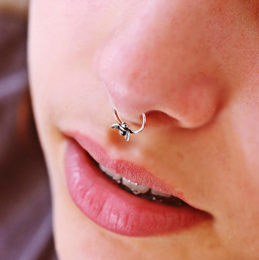 Tiny Bee Septum Ring, Gold Septum Ring 16g , Sterling Silver Septum ...