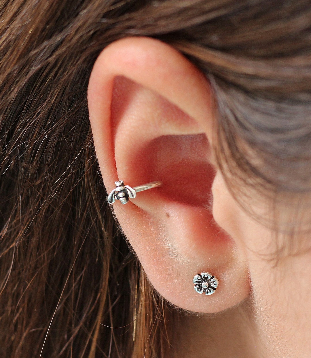 Tiny Bee Conch Hoop, Gold Conch Ring, Bee Cartilage Earring, Sterling ...