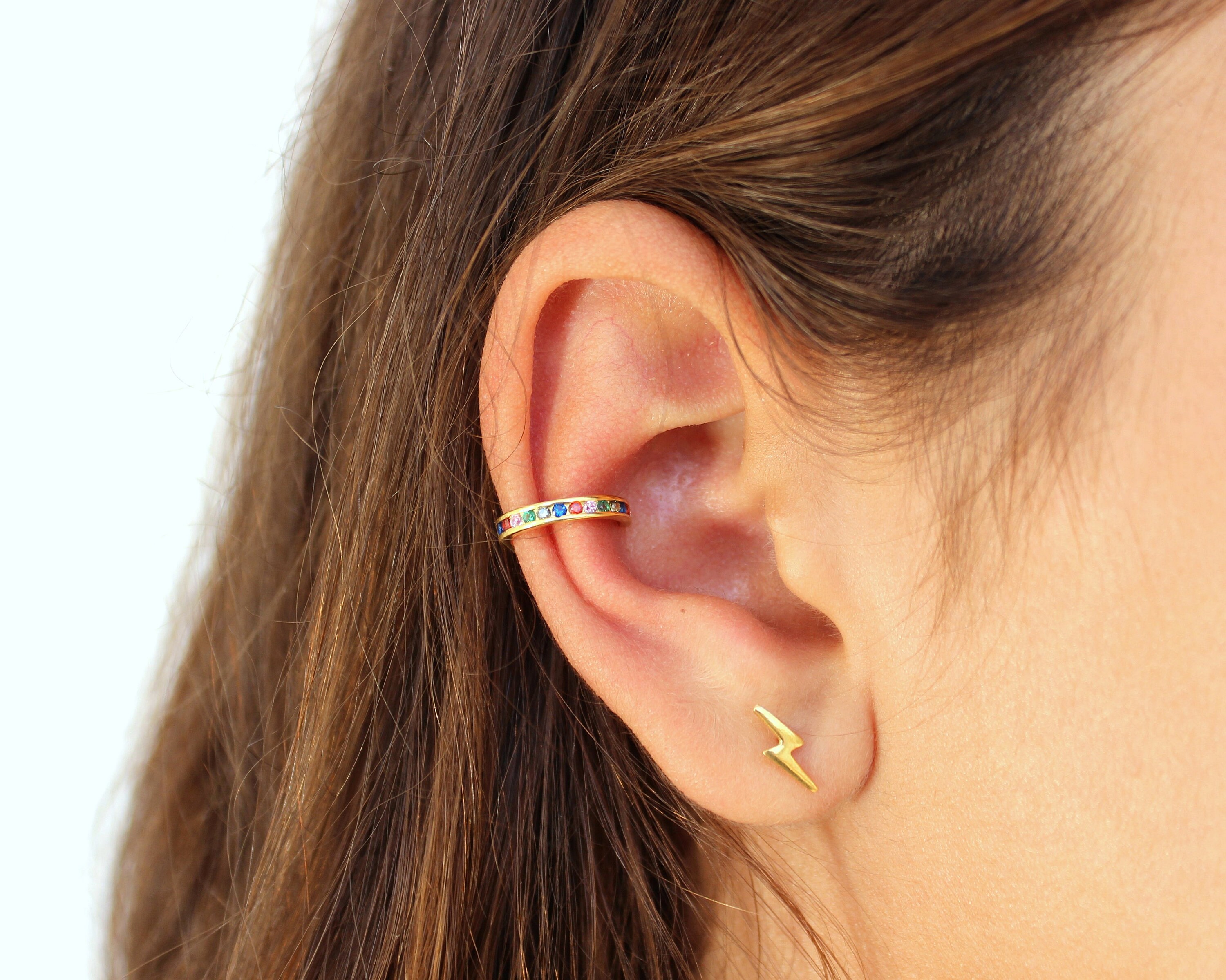Rainbow CZ Ear Cuff Ear Cuff No Piercing Dainty Conch | Etsy