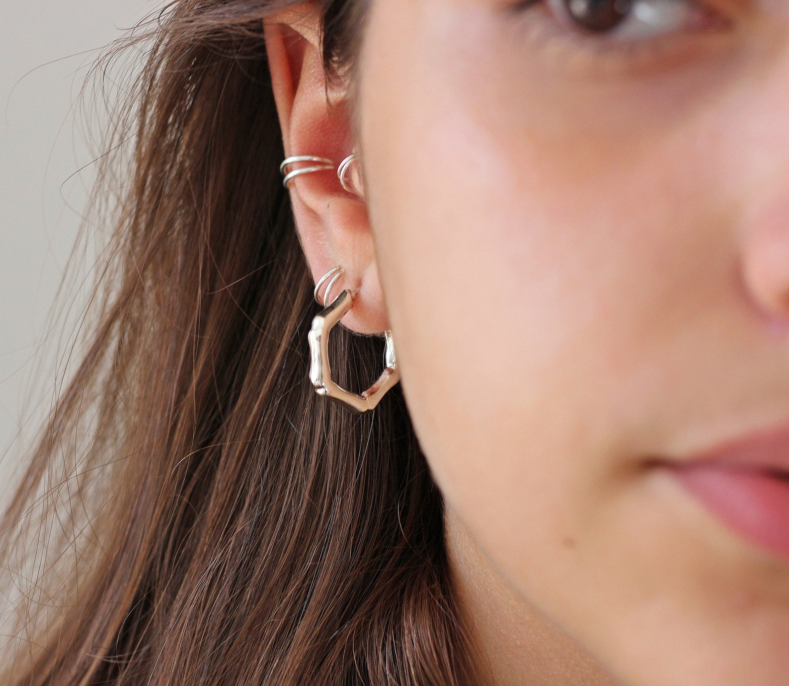 Sterling Silver Conch Piercing, Double Conch Hoop, Gold Orbital Conch ...