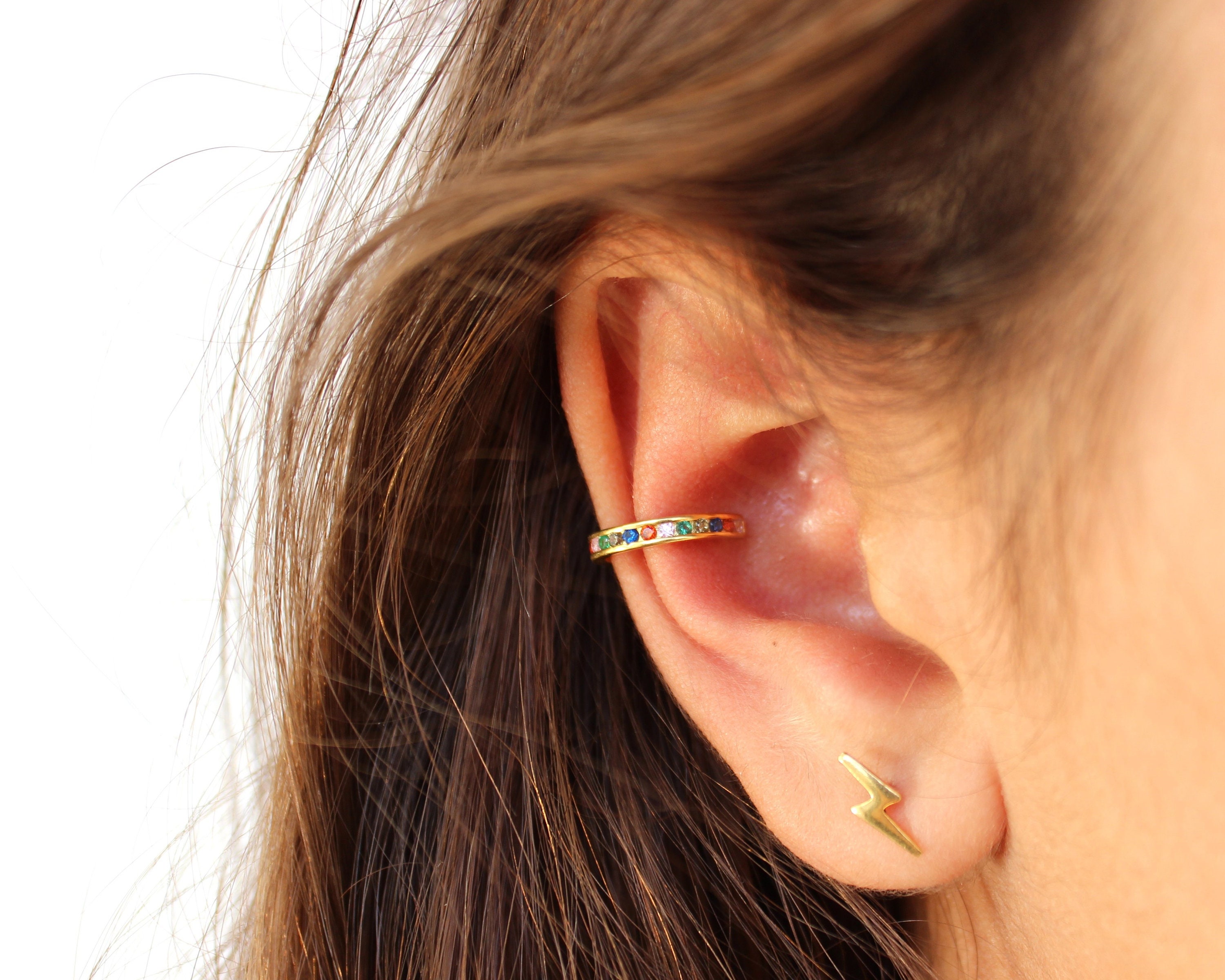 Rainbow CZ Ear Cuff Ear Cuff No Piercing Dainty Conch | Etsy