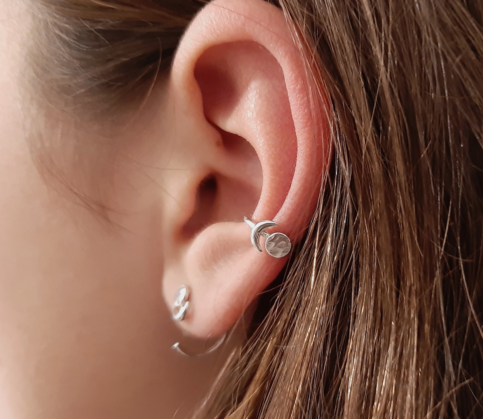Moon Phases Conch Hoop, Celestial Conch Piercing 14 Gauge, Conch Hoop ...