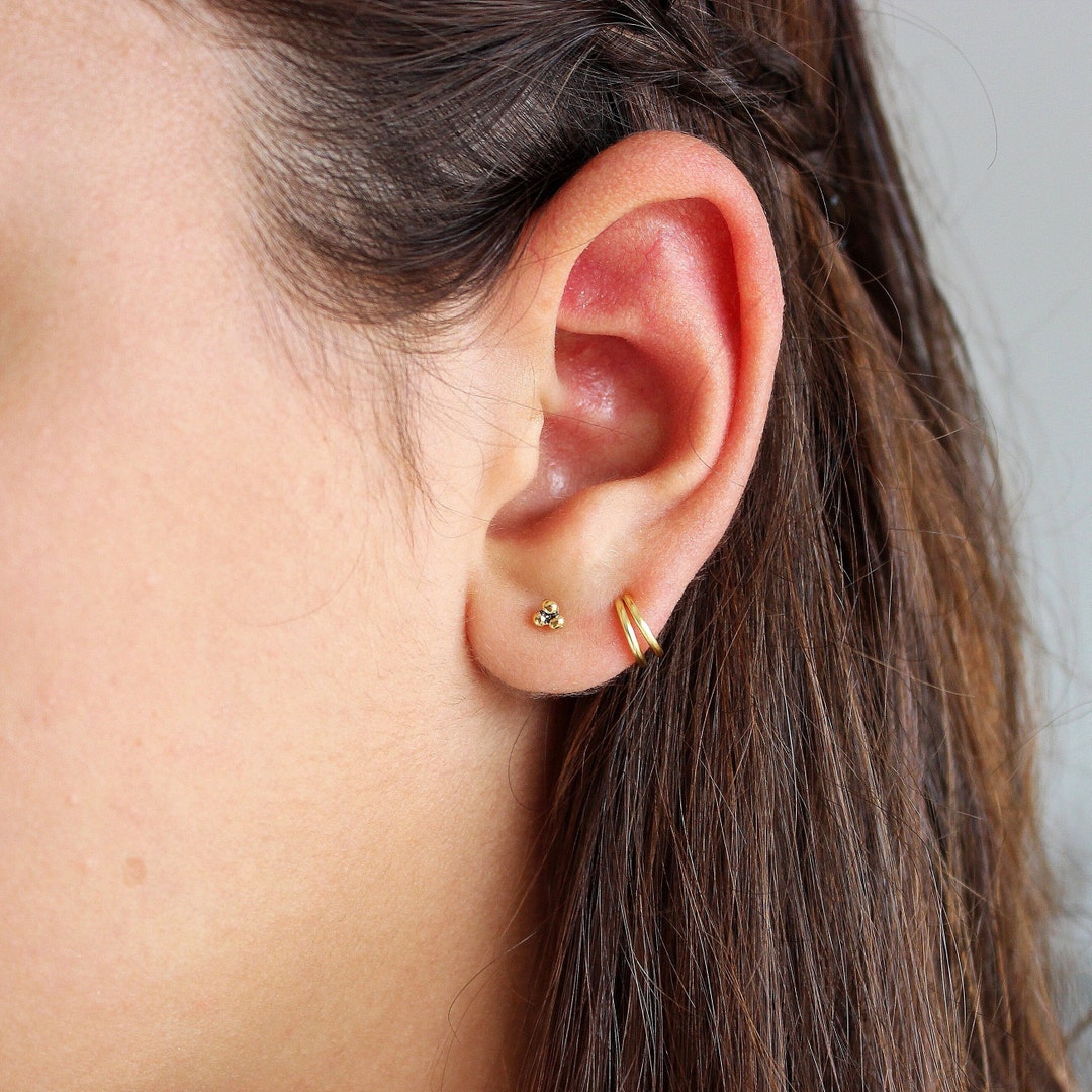 9k Gold Hoop Earrings, Solid Gold Minimalist Earrings, Tiny Hoop ...