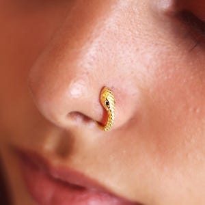Gold Nose Ring, Snake Nose Ring Hoop, 18g 20g 22g Sterling Silver Nose ...