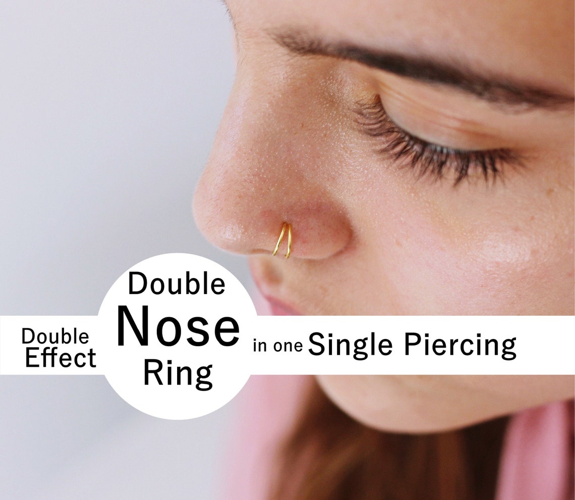 Double Nose Ring for Single Piercing Gold Nose Hoop Double | Etsy