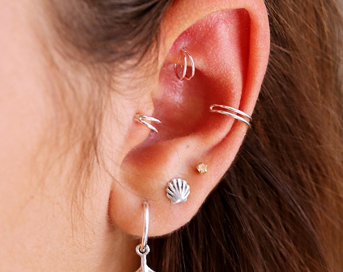 Double Helix Hoop, Sterling Silver Helix Piercing, Conch Hoop, Tiny ...
