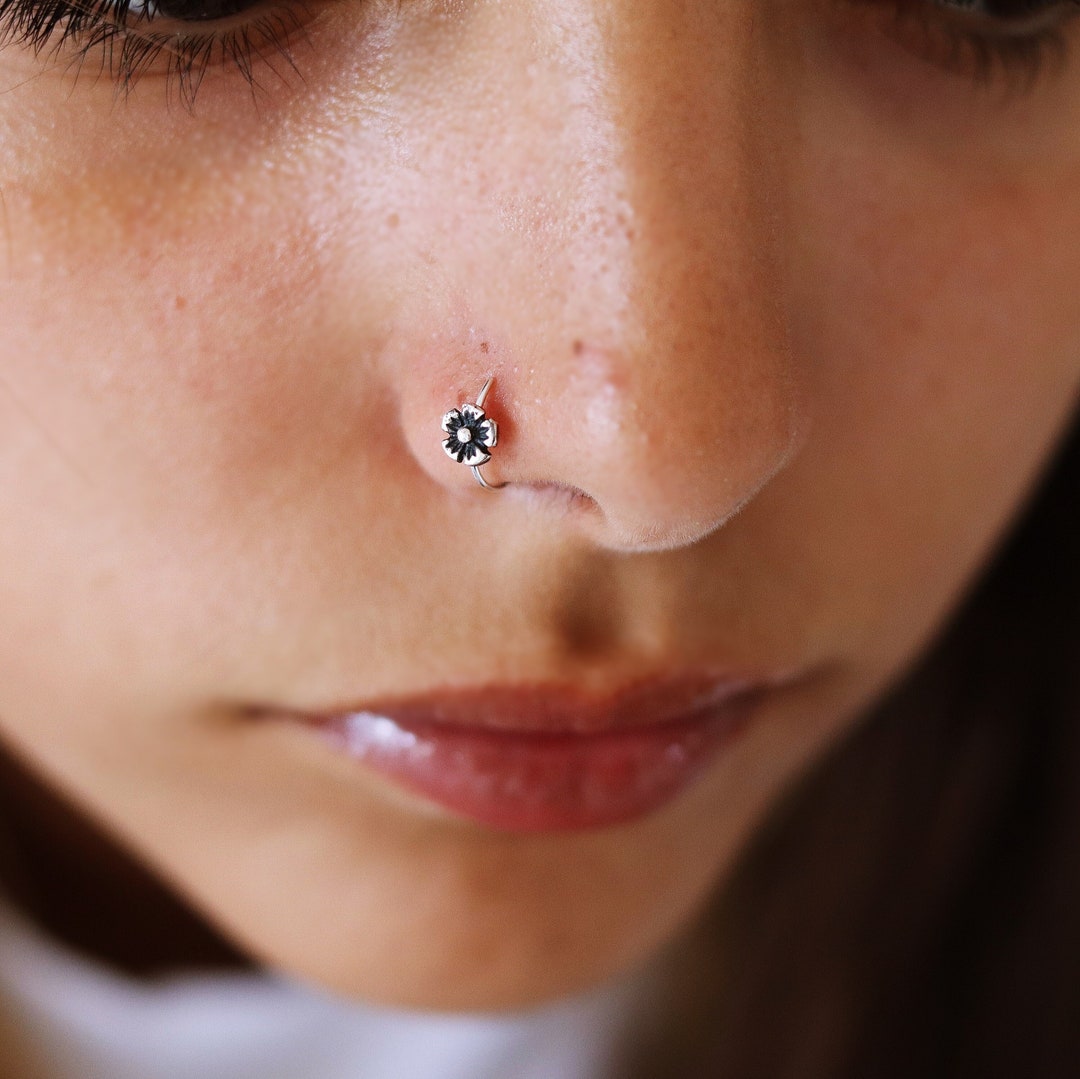 Flower Nose Ring, Nose Hoop, Gold Nose Ring Hoop, Nose Piercing, Nose ...