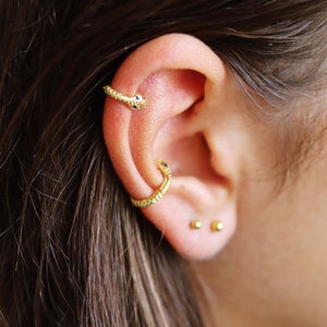 Snake Helix Piercing, Huggie Hoop Earrings, Gold Conch Hoop, Cartilage ...