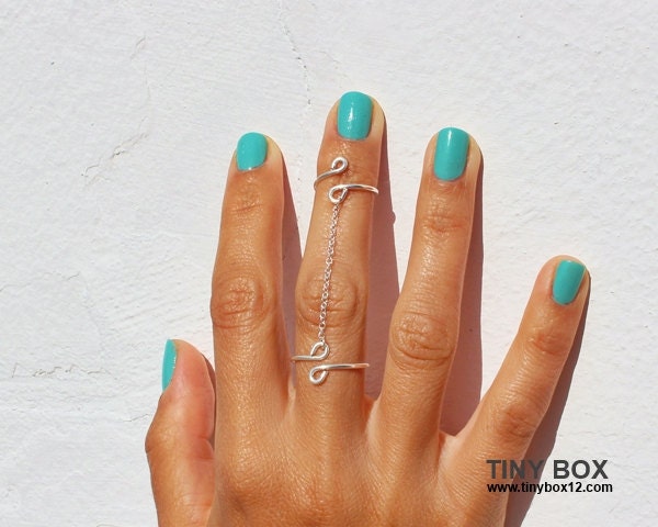 Double Chain Knuckle Ring Chain Silver Ring Unique Ring - Etsy