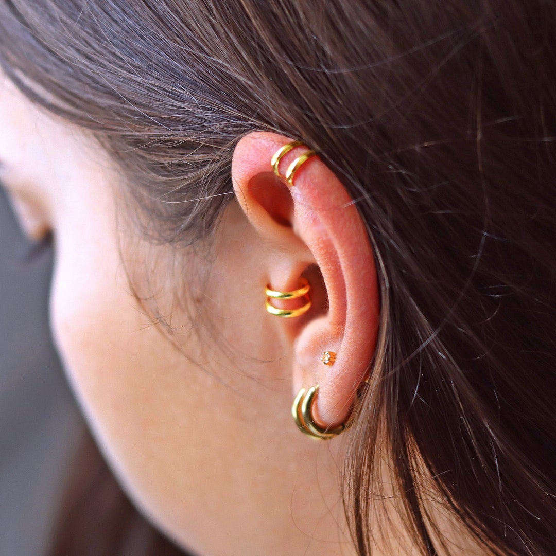 Fake Helix Piercing for No Pierced Ears, Helix Cuff No Piercing, Gold ...