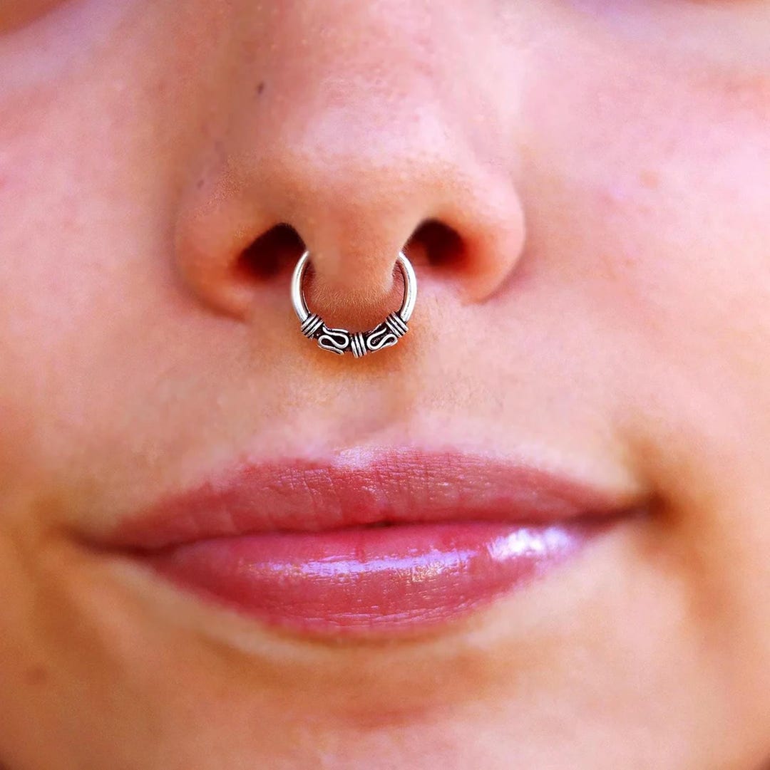 Silver Fake Septum Ring, Fake Nose Ring, Faux Septum Ring, Fake Piercing, Fake Septum Piercing ...