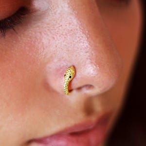 Gold Nose Ring, Snake Nose Ring Hoop, 18g 20g 22g Sterling Silver Nose ...