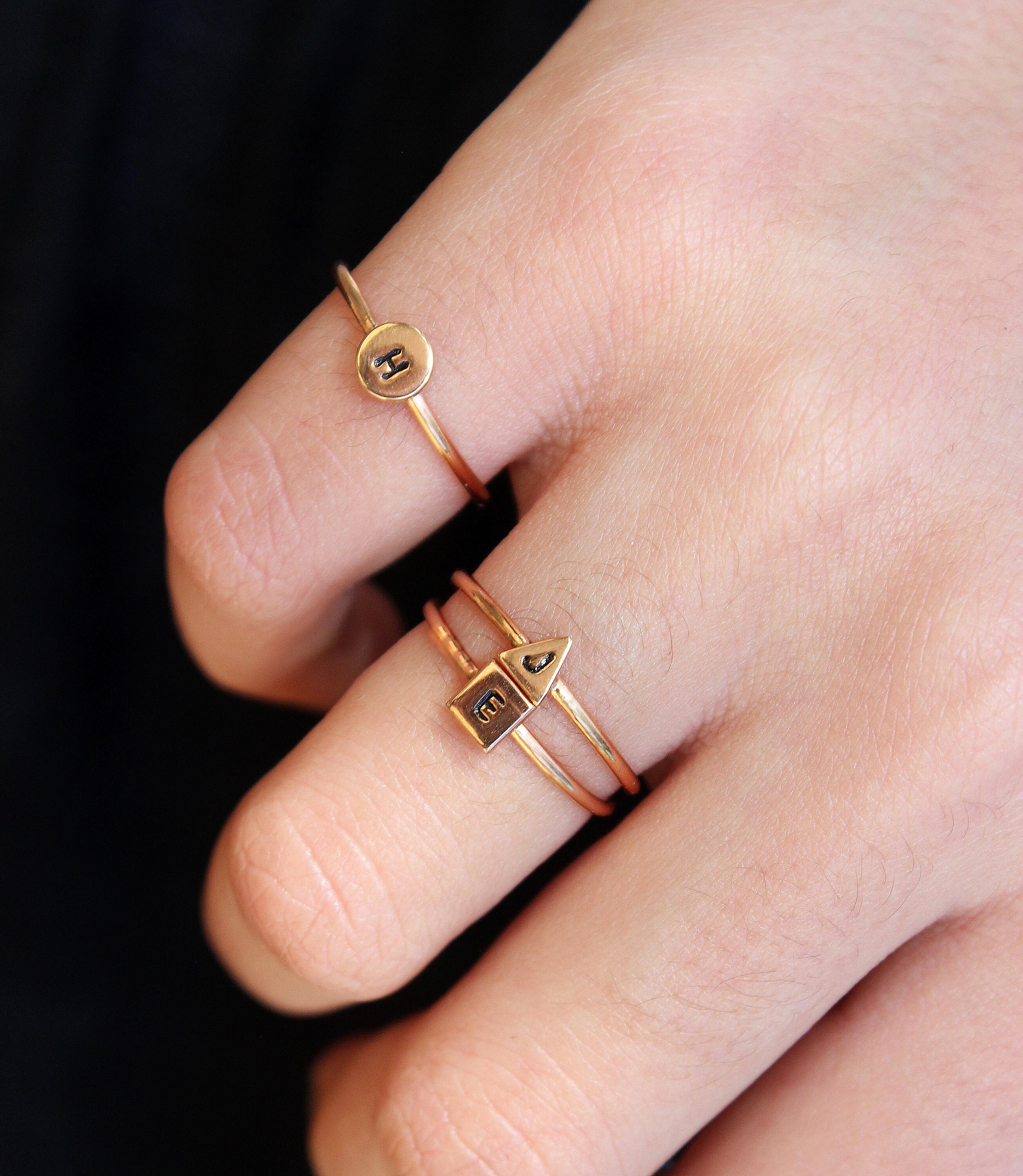 Pinky Ring for Women Custom Initial Ring Rose Gold Signet | Etsy