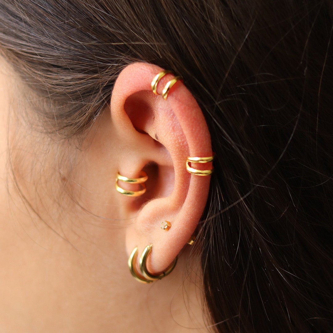FAKE Tragus Earring, Tragus Cuff, Double Ear Cuff, Helix Cuff, Gold Ear ...