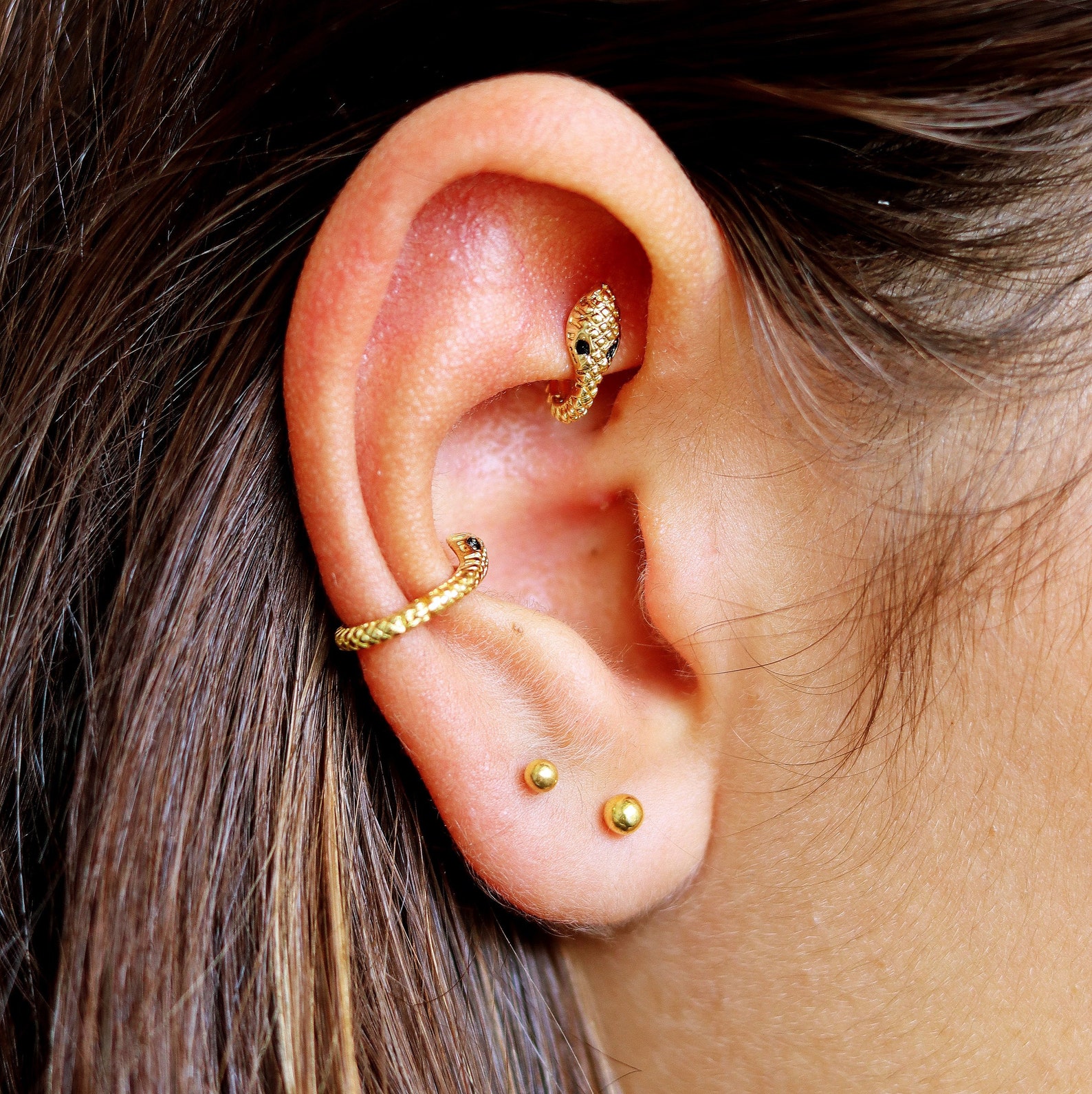 Snake Rook Piercing, Gold Rook Earring, Small Rook Jewelry, Snake Earrings, Rook Piercing ...