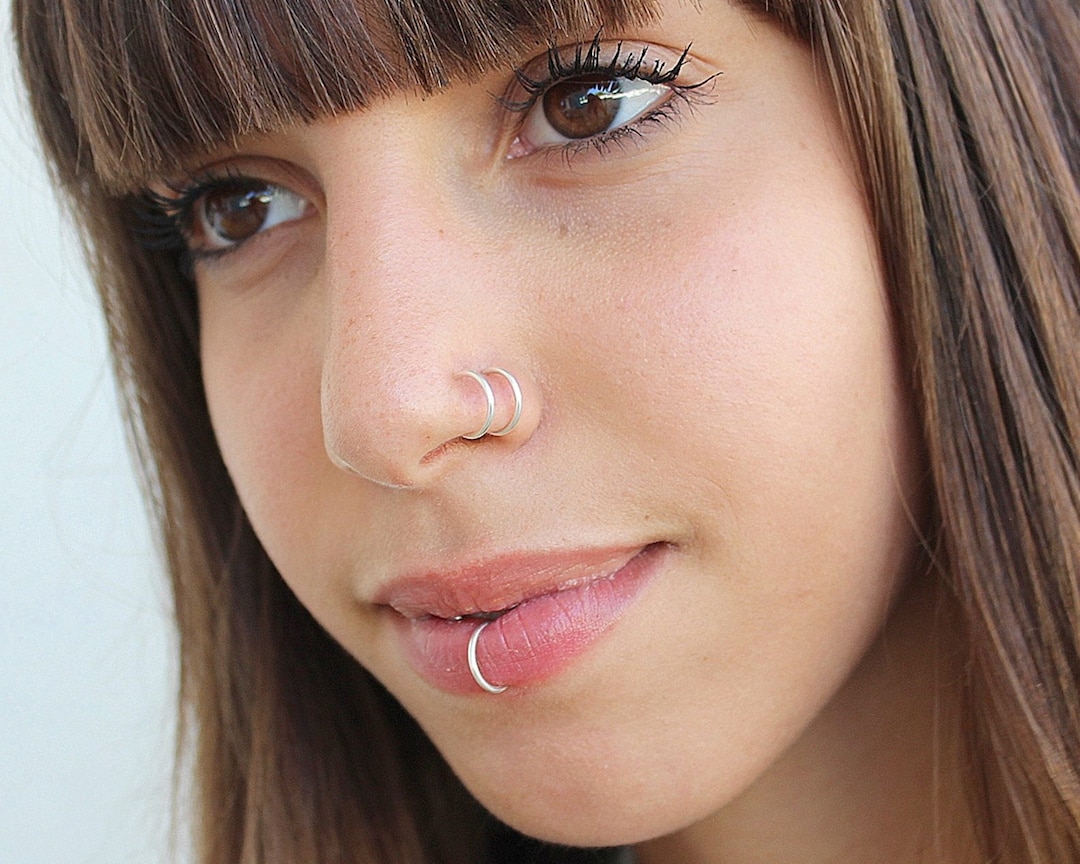 22G/20G/18G/16G Spiral Nose Ring, Double Hoop Nose Ring, Double Nose ...
