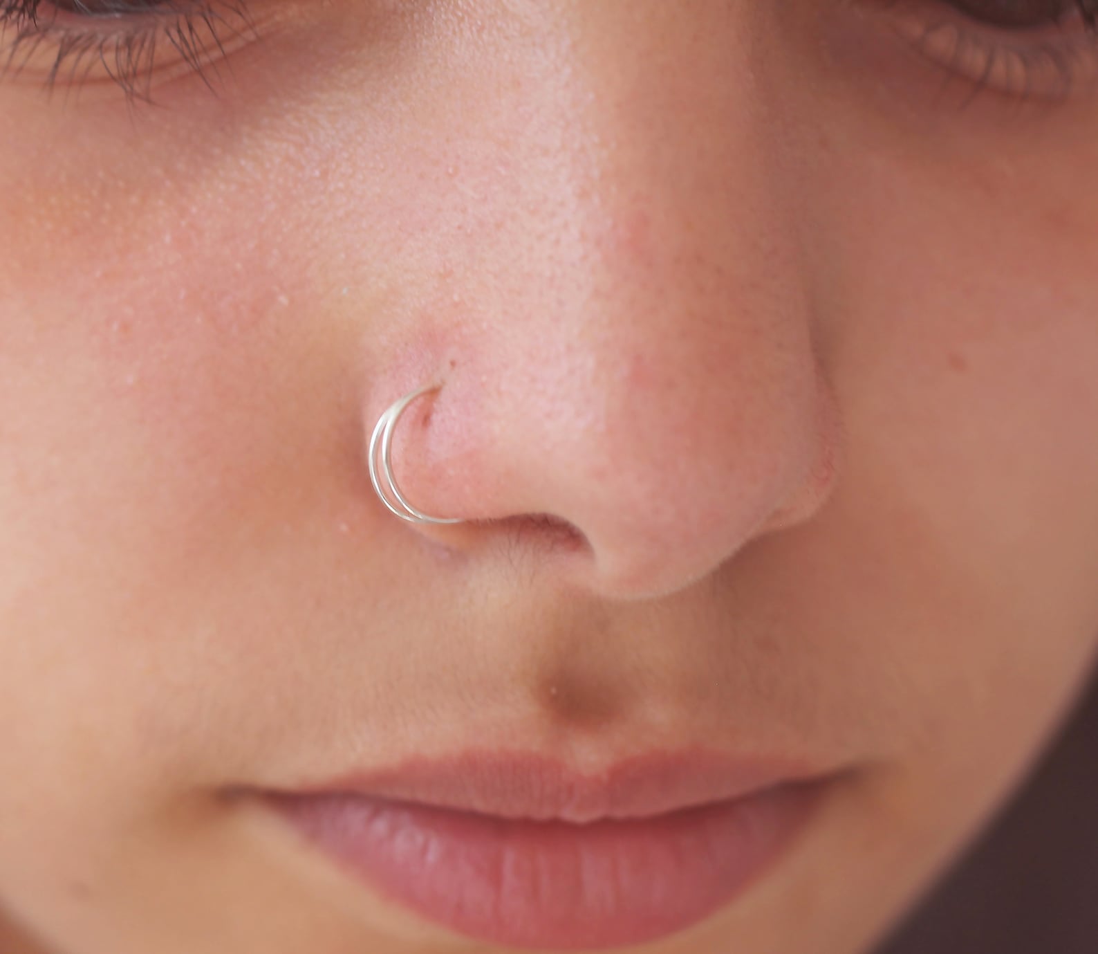 Sterling Silver Nose Ring Double Nose Ring for Single | Etsy