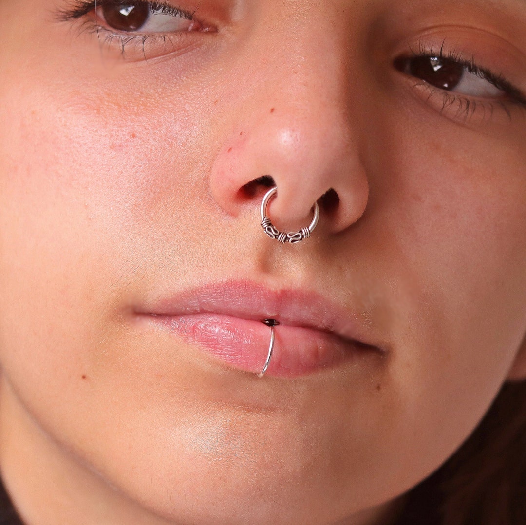 Silver Fake Septum Ring, Fake Nose Ring, Faux Septum Ring, Fake Piercing, Fake Septum Piercing ...
