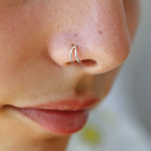 Double Nose Ring for Single Piercing, Gold Nose Ring Hoop, Double Hoop ...
