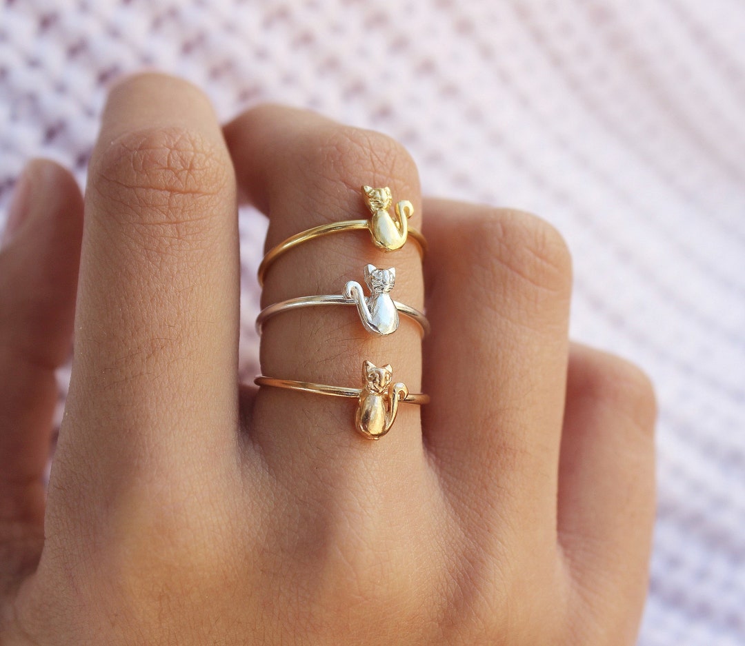 Cat Ring, Cat Lover Gift , Dainty Ring, Cat Gold Ring, Tiny Ring - Etsy