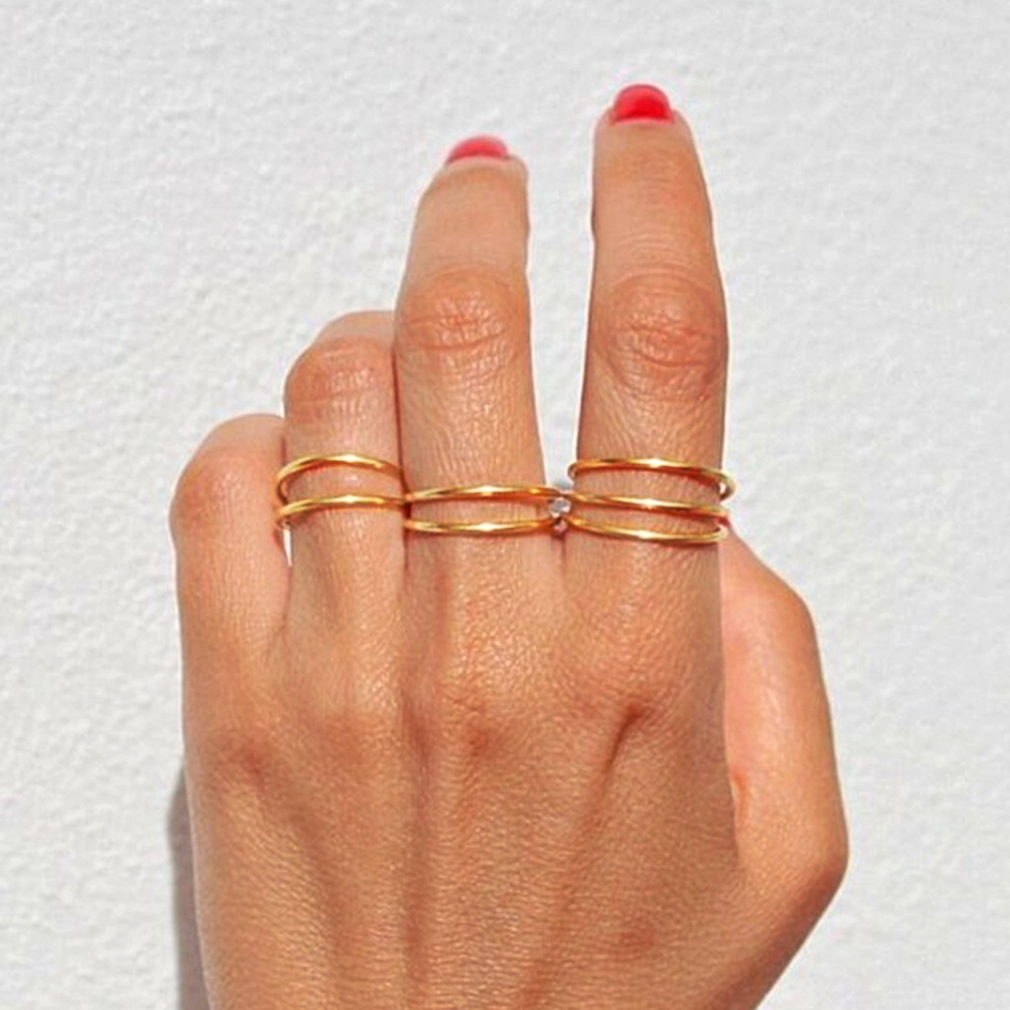 Double Gold Rings- Gold Staking Ring - Simple Ring Stack - Stacking ...